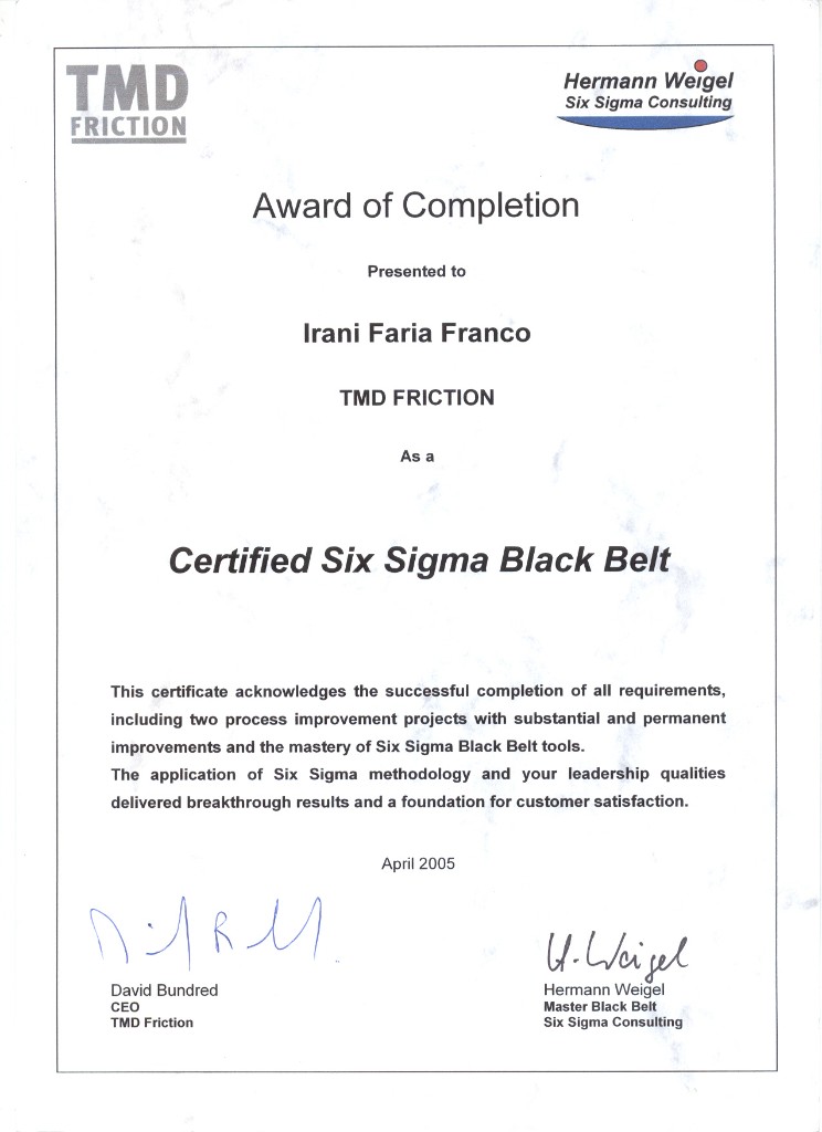 Irani Faria Franco - The Council for Six Sigma Certification
